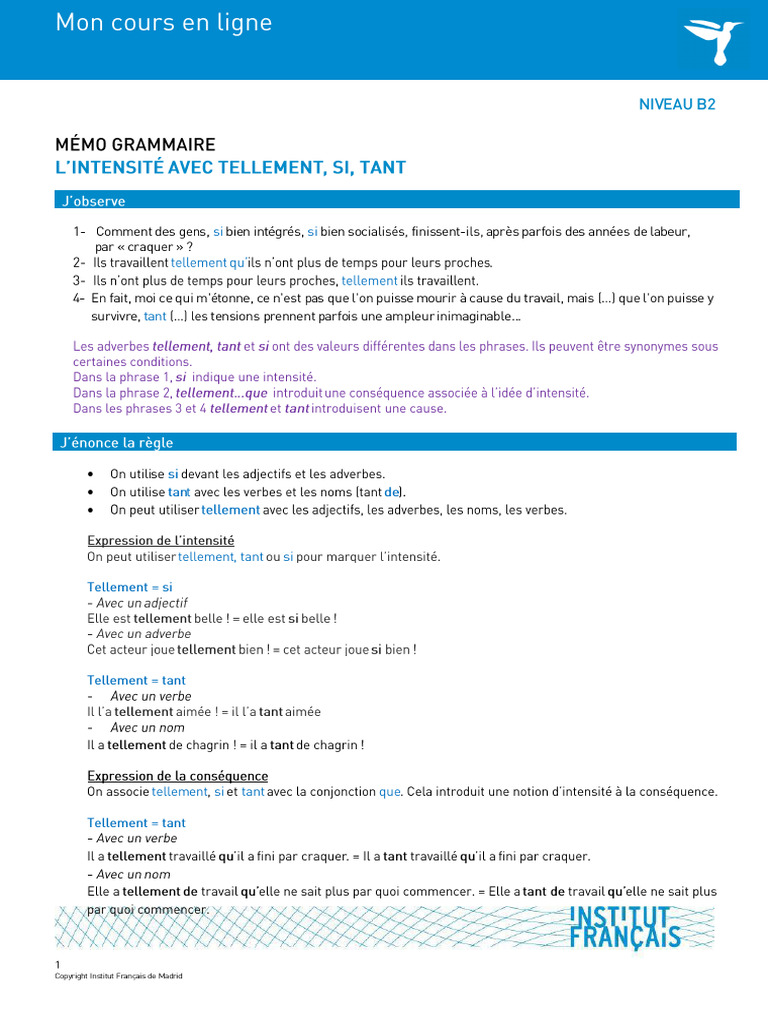 Memo GR b22 U3 Tellement Tant Si | PDF