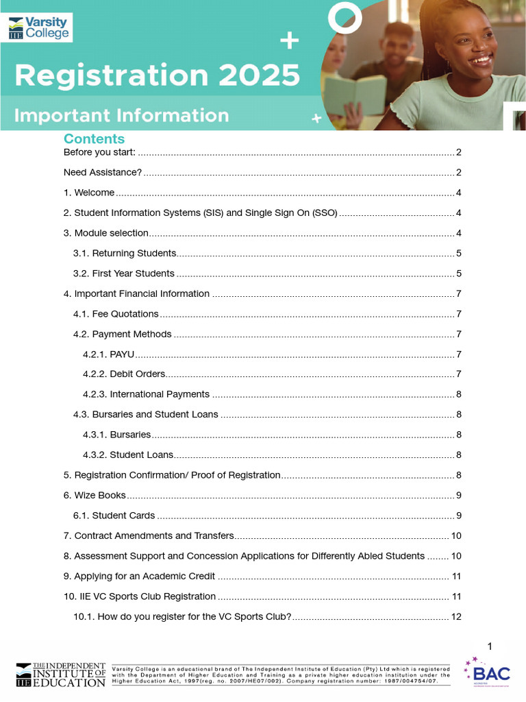 Iie Vc Durban Westville Important Information for Registration 2025 | PDF | Banks