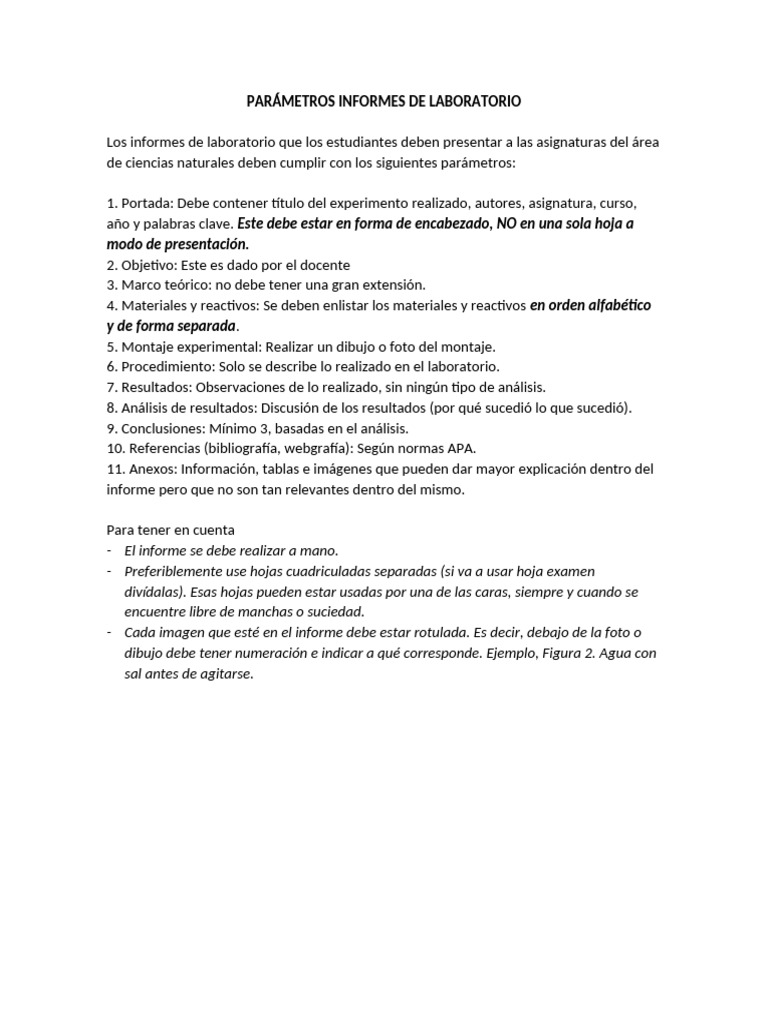 Parametros Informes de Laboratorio | PDF