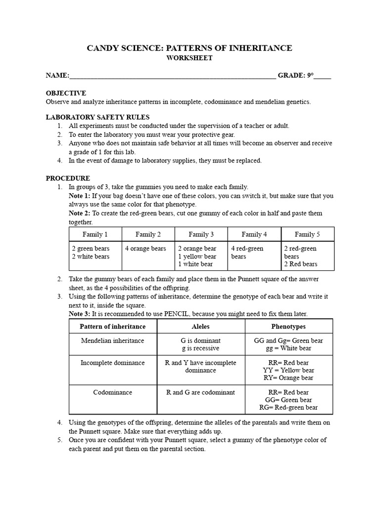 Candy Genetics: Inheritance Patterns Worksheet | PDF | Dominance ...