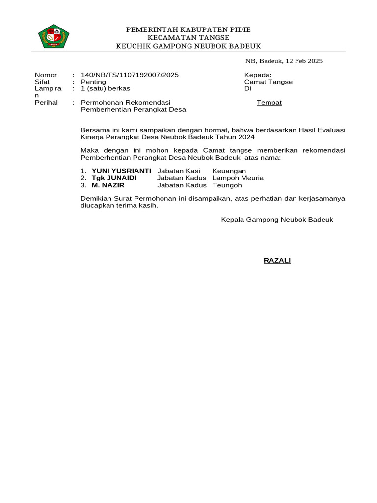 2 Contoh Surat Permohonan Rekomendasi Pemberhentian | PDF