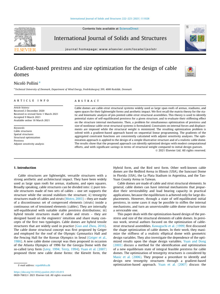 Gradient Based Prestress and Size Optimizati - 2021 - International Journal of S | PDF ...