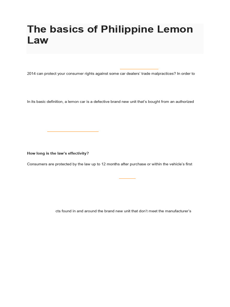 Understanding the Philippine Lemon Law | PDF | Private Law