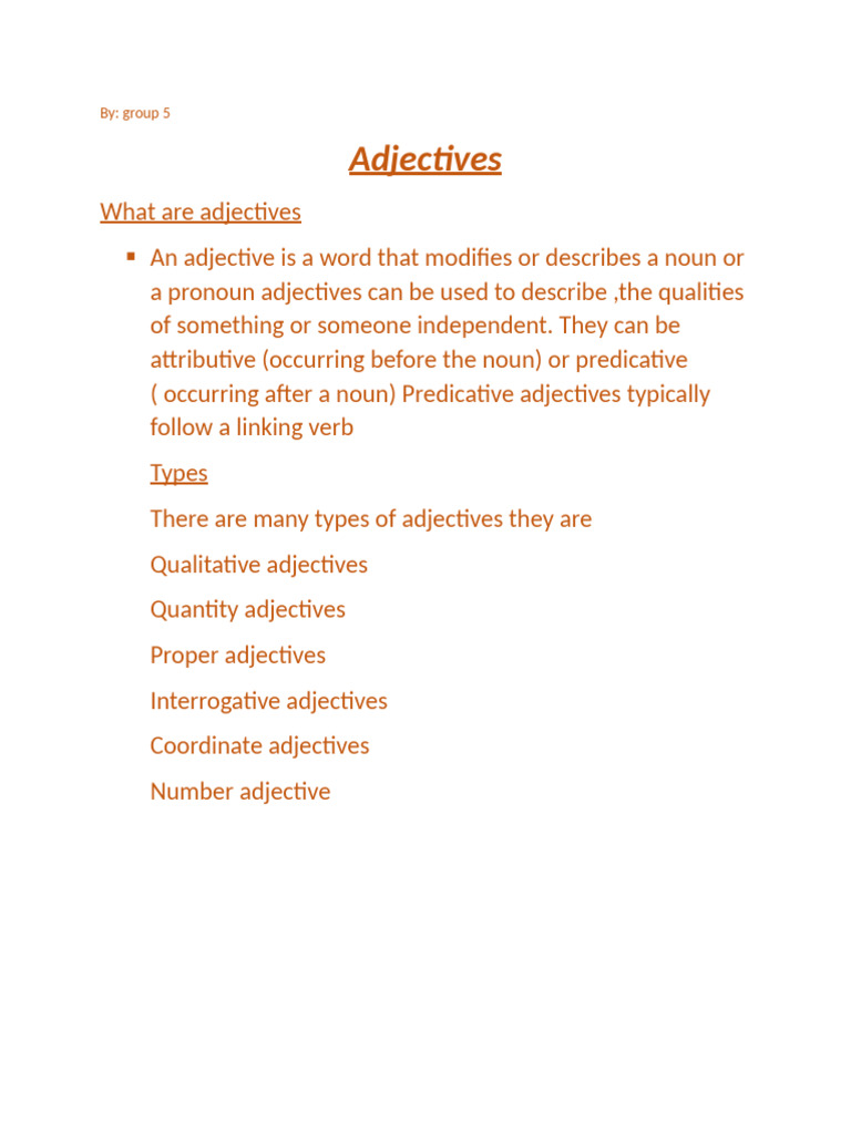 Understanding Adjectives: Types & Uses | PDF