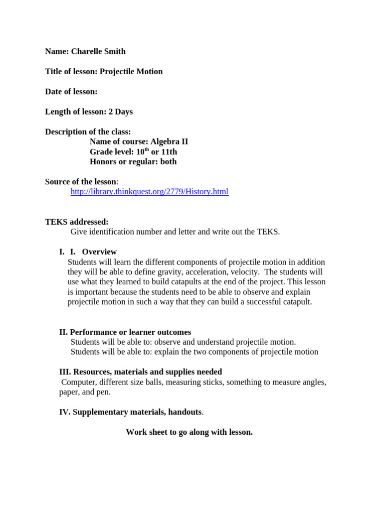 Lesson Plan in Projectile Motion | PDF | Projectiles | Acceleration