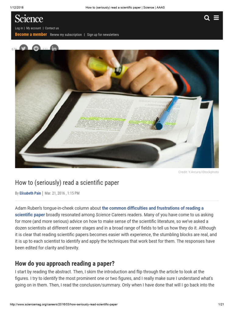 How To (Seriously) Read A Scientific Paper - Science - AAAS | PDF ...