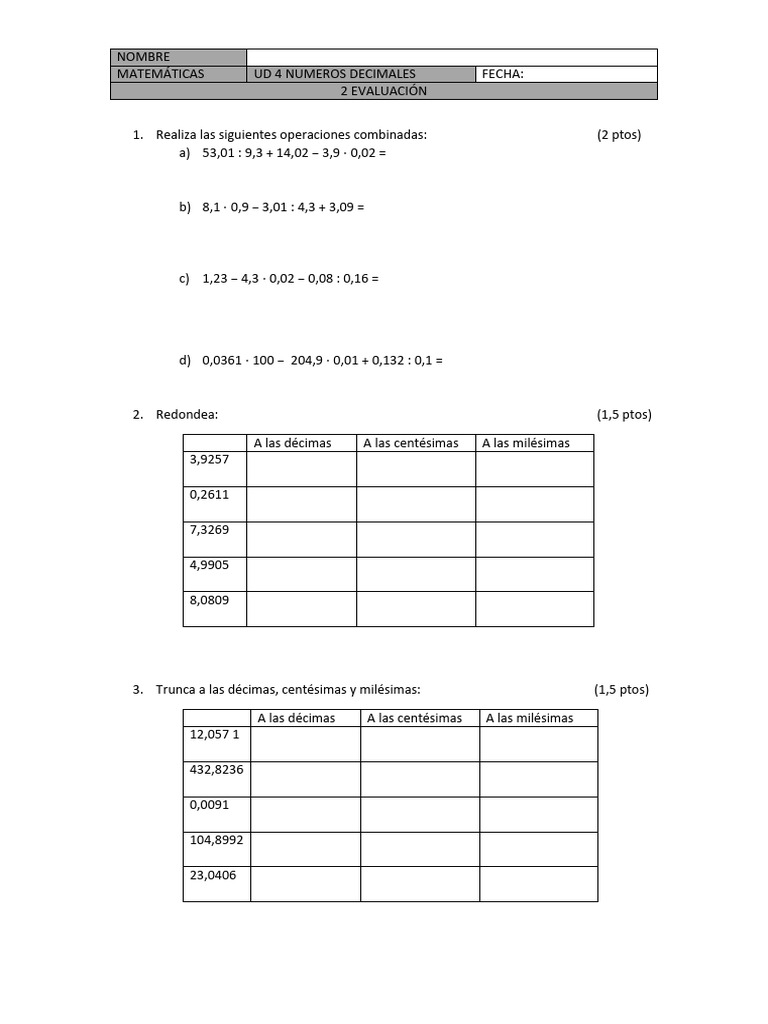 Ex Unidad 4 Numeros Decimales | PDF