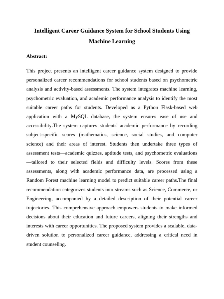 Intelligent Career Guidance System For School Students Using Machine ...