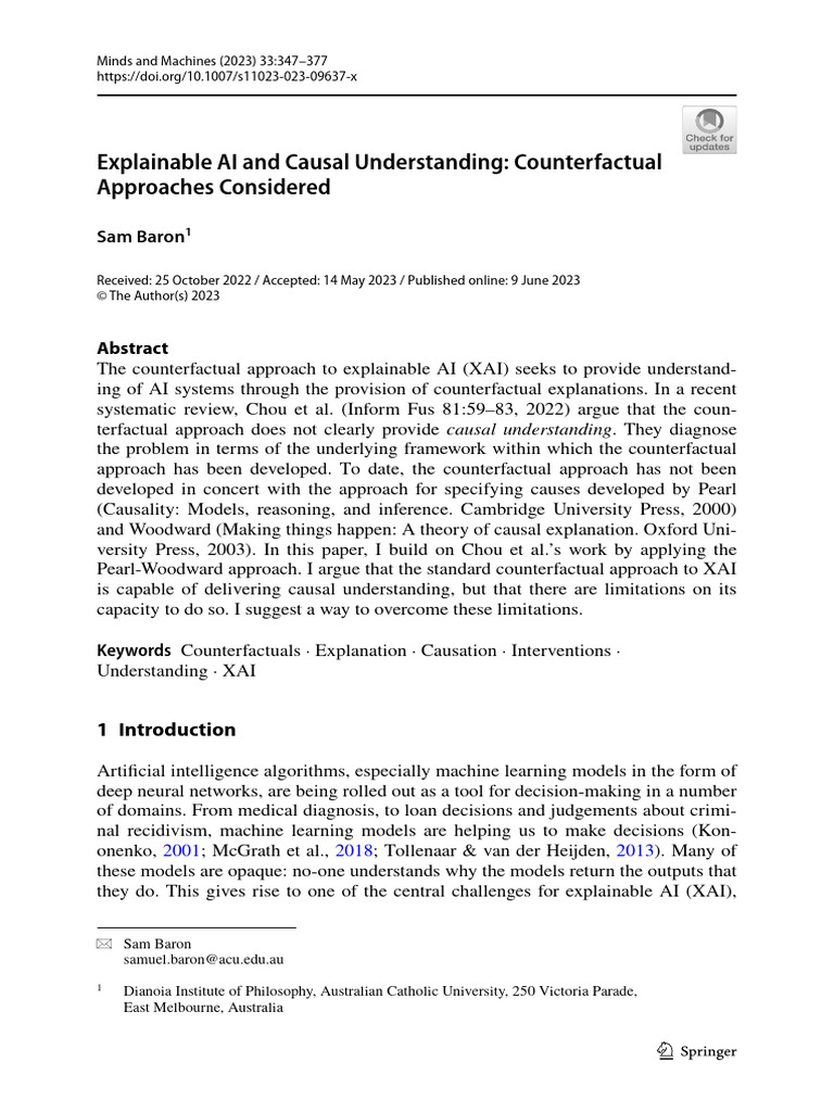 2023 - Explainable AI and Causal Understanding: Counterfactual Approaches Considered | PDF ...