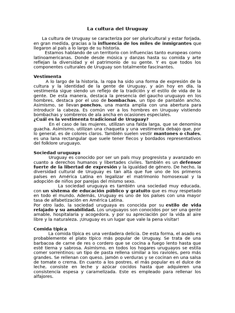La Cultura Del Uruguay | PDF | Uruguay | Ropa