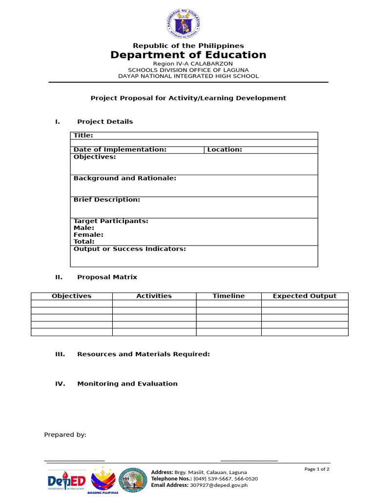 Project Proposal Template for Education | PDF