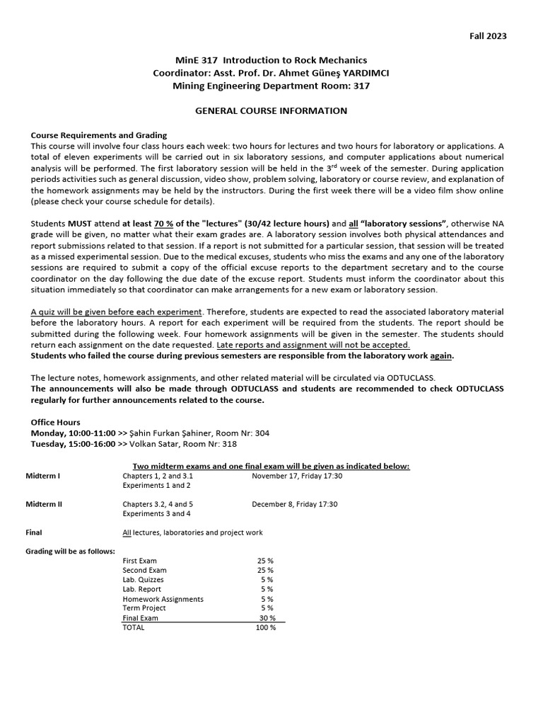 Mine317 Syllabus FALL2023 | PDF | Hardness | Materials Science