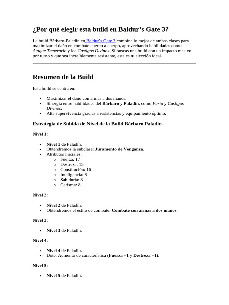 Build Bárbaro-Paladín en Baldur's Gate 3 | PDF