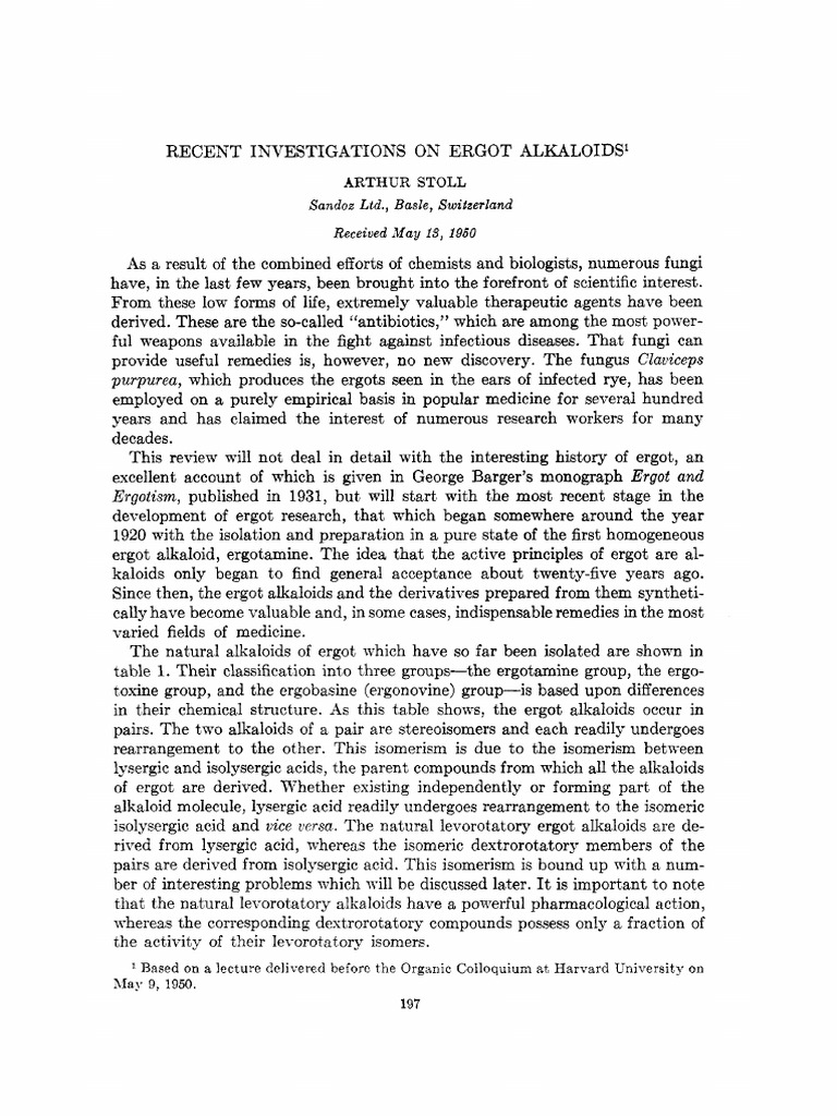 Ergot Alkaloids: Structure and Insights | PDF | Ester | Chemistry
