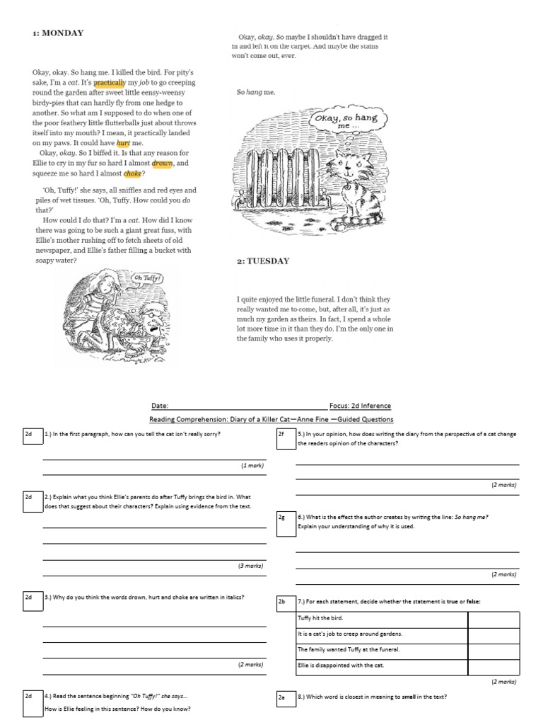Anne Fine Killer Cat | PDF | Reading Comprehension