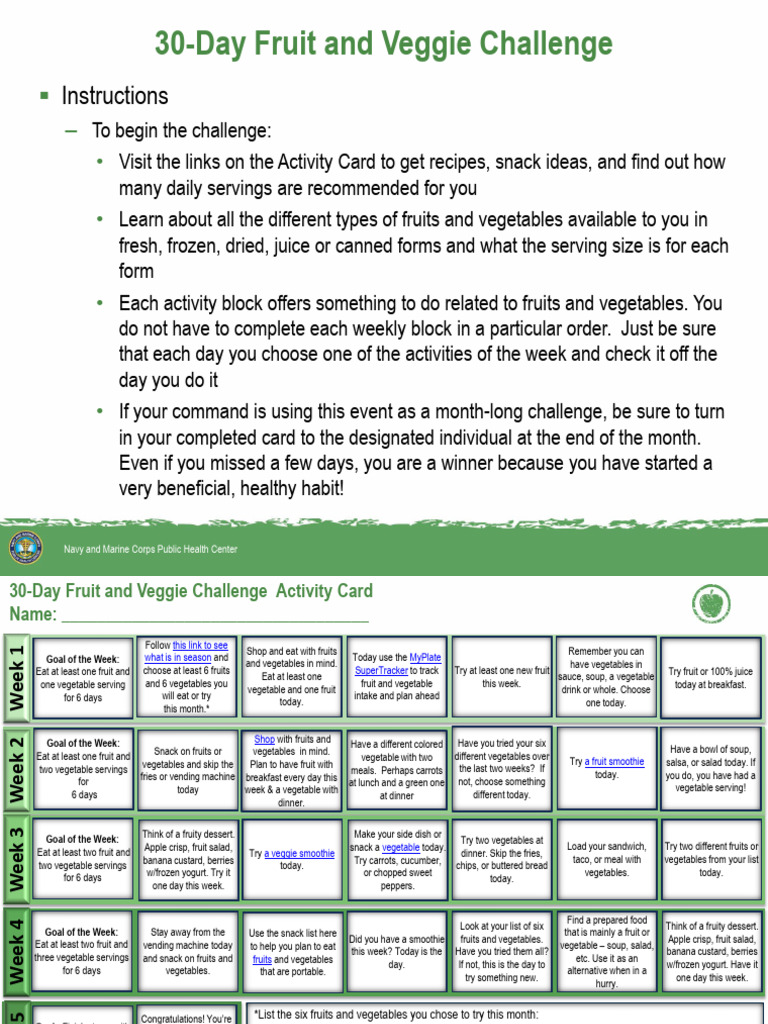 Fruit Veggie Challenge Activity Card Toolbox 2014 | PDF | Meal | Lunch