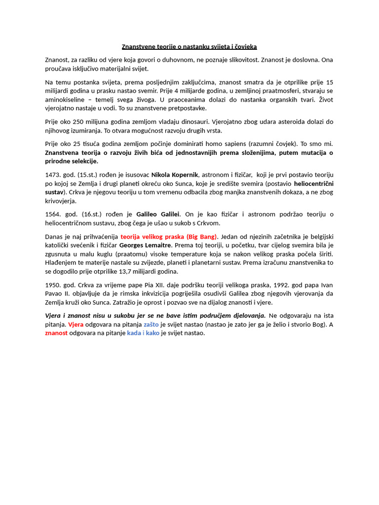 Znanstvene Teorije o Nastanku Svijeta I Čovjeka | PDF