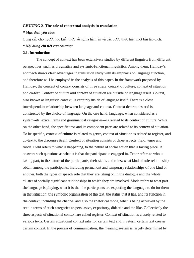 CHƯƠNG 2 - The Role of Contextual Analysis in Translation | PDF | Linguistics | Ethnography
