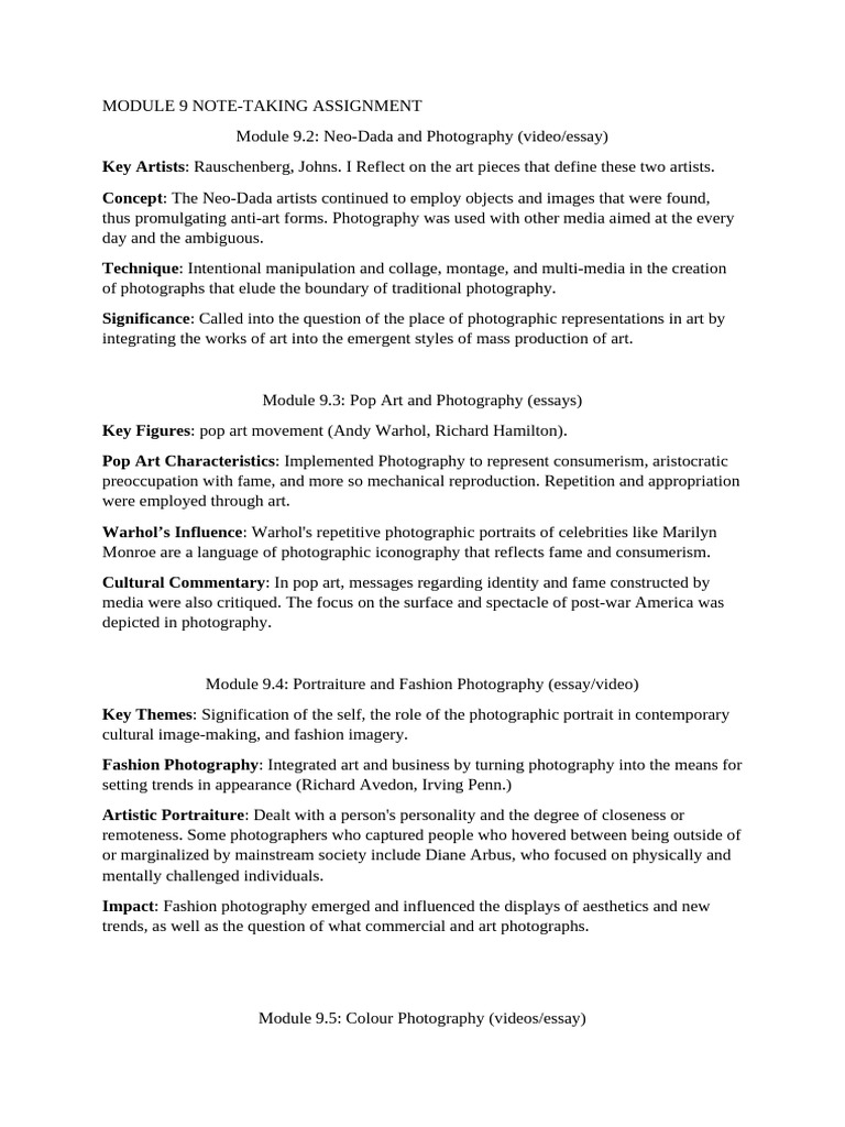 MODULE 9 NOTE TAKING ASSIGNMENT - Edited | PDF | The Arts