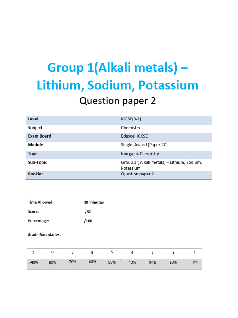 10.2 10.1 Group 1 (Alkali Metals) - Lithium, Sodium, Potassium (2C) QP ...