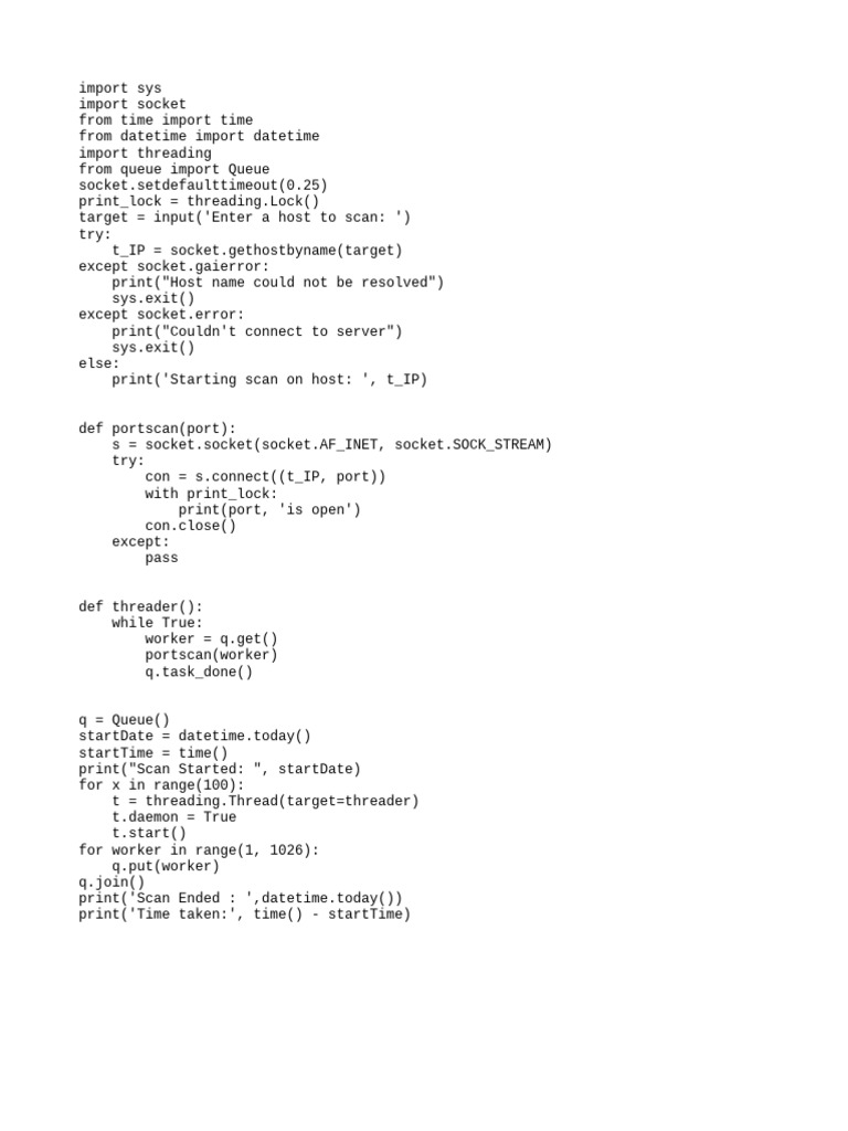 Port Scanner Script in Python | PDF