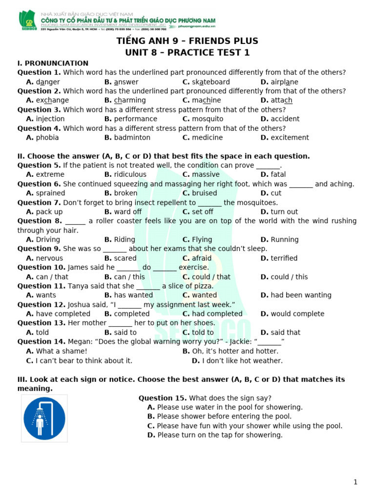 English 9 Unit 8 Practice Test Guide | PDF | Panic Attack