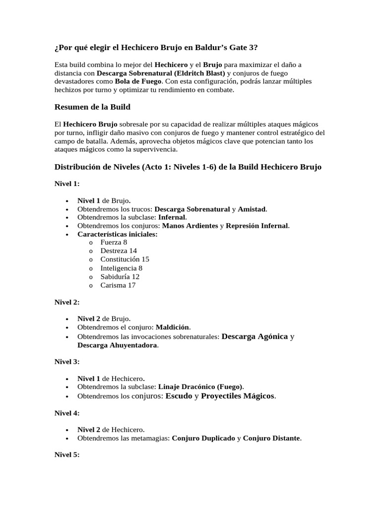 Baldur's Gate 3 - Hechicero Brujo | PDF