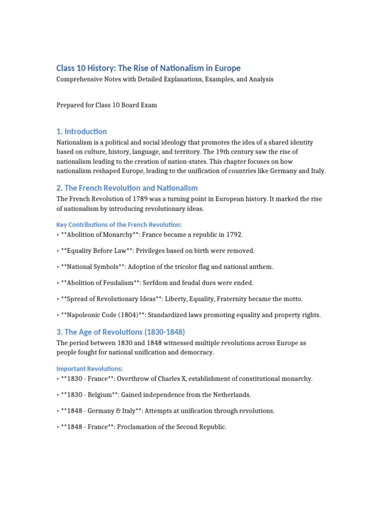 Rise of Nationalism in Europe Detailed Notes | PDF | German Empire ...