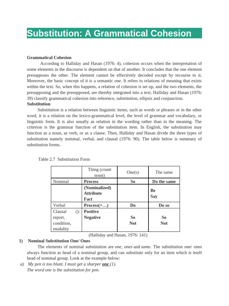 Bài 3 - Substitution - A Grammatical Cohesion | PDF | Clause | Noun