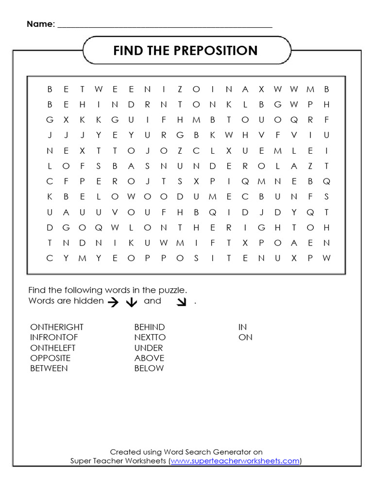Super Teacher Worksheets FIND THE PREPOSITION | PDF | Word Search ...