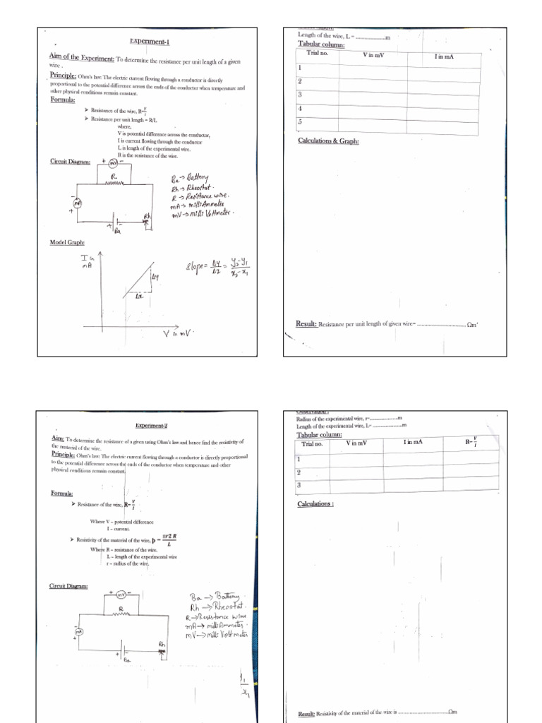Physics Lab Experiments Guide | PDF | Diode | Electrical Resistivity ...