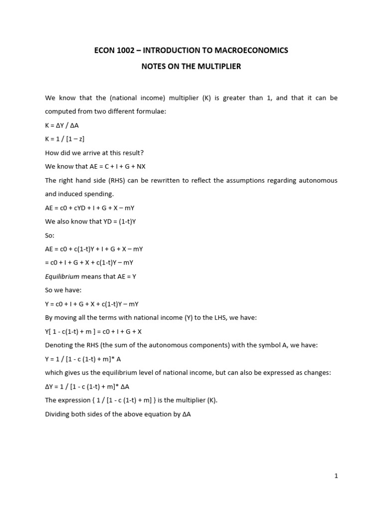 Macro Multiplier Formula Explained | PDF | Fiscal Multiplier ...