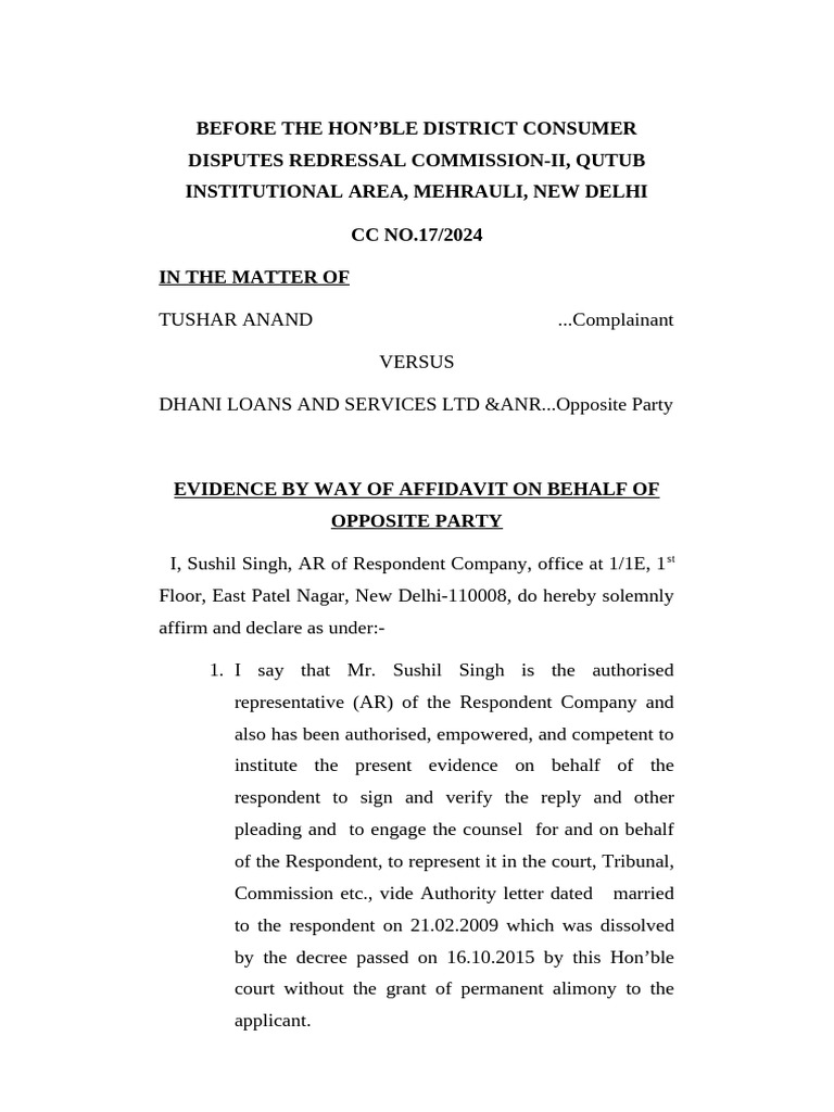 Affidavit Evidence in Consumer Case | PDF | Affidavit | Justice