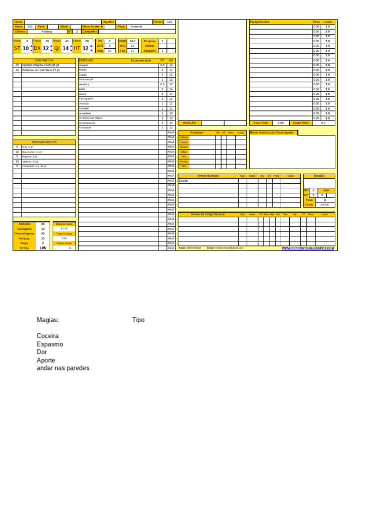 Ficha Gurps Automatizada Pcpronto 2 | PDF | Jogos | Jogos de RPG