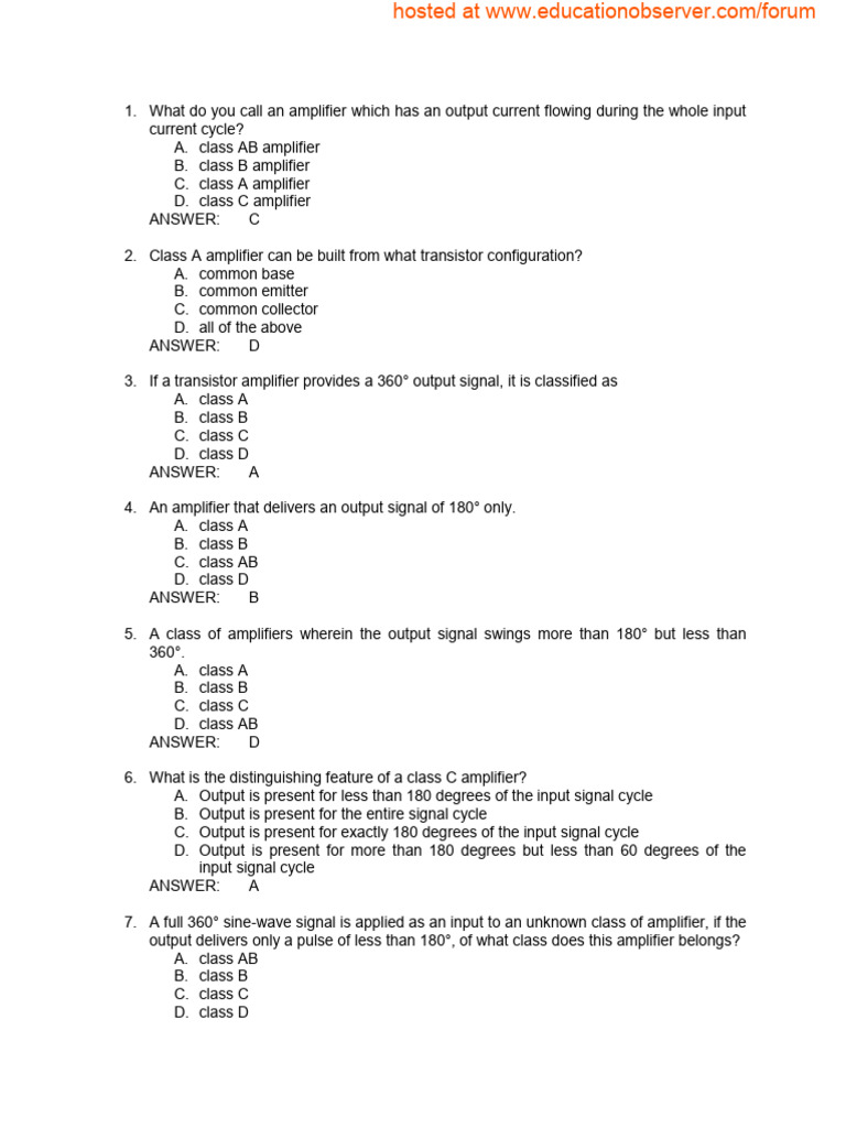 Electronics Engineering MCQ Collection 16 | PDF | Operational Amplifier | Amplifier