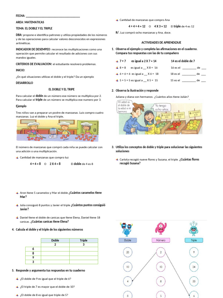 Tema El Doble y El Triple | PDF | Matemáticas