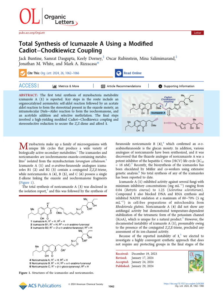 Buntine Et Al 2024 Total Synthesis of Icumazole A Using A Modified ...