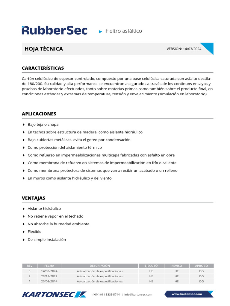 00rubbersec Fieltro-Asfaltico Hoja-Tecnica v04 | PDF | Aislamiento térmico