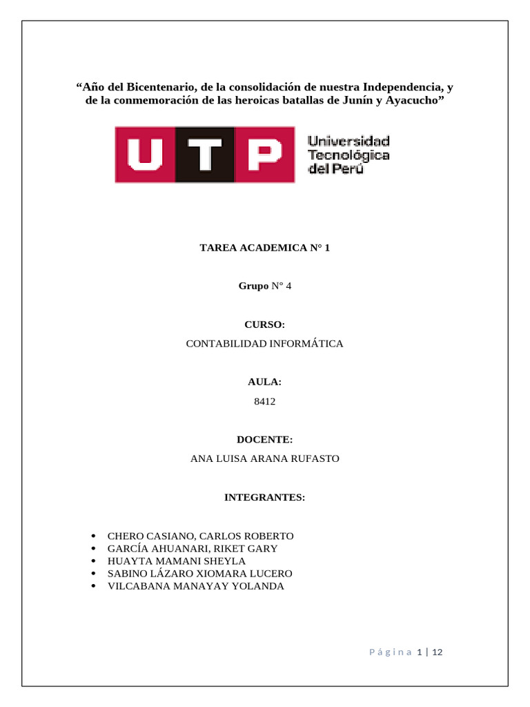 TA1-Contabilidad Informatica - GRUPO - 4 | PDF | Contabilidad | Seguridad de información
