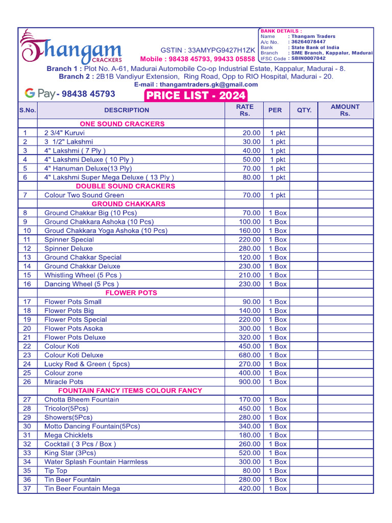 Thangam Traders Diwali Price List 2024-2 | PDF