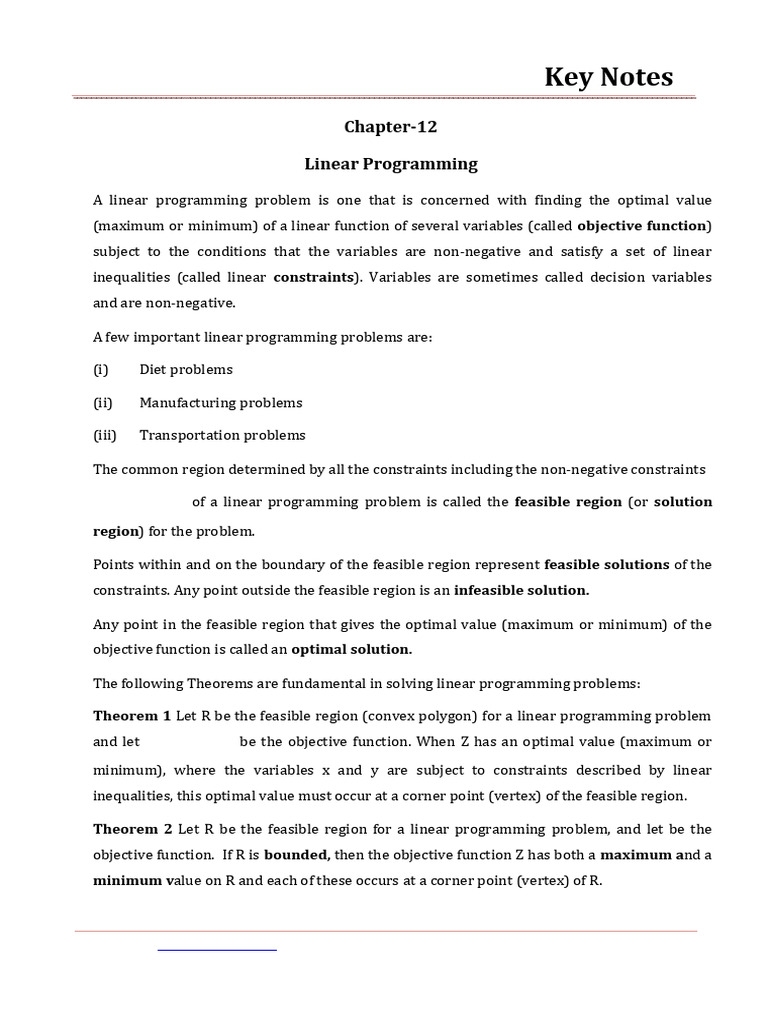12_maths_key_notes_ch_12_linear_programming | PDF | Linear Programming ... 12_maths_key_notes_ch_12_linear_programming | PDF | Linear Programming ...