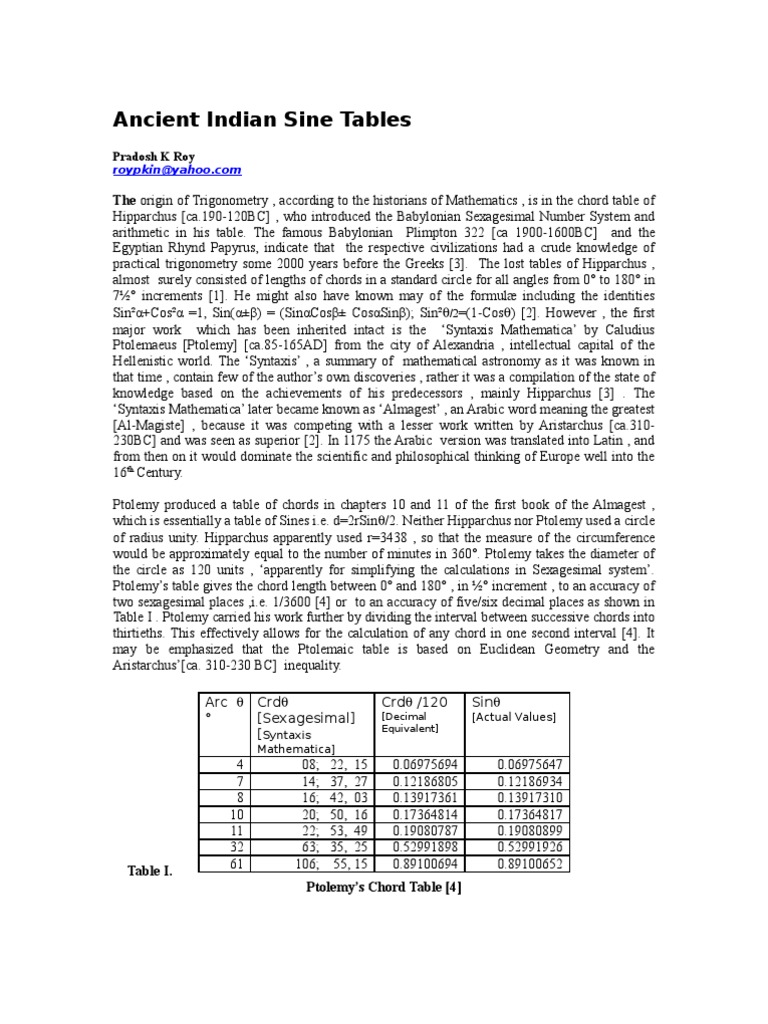 Ancient Indian Sine Tables | PDF | Trigonometric Functions | Sine