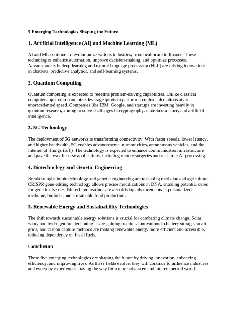 5 Emerging Technologies Shaping The Future | PDF