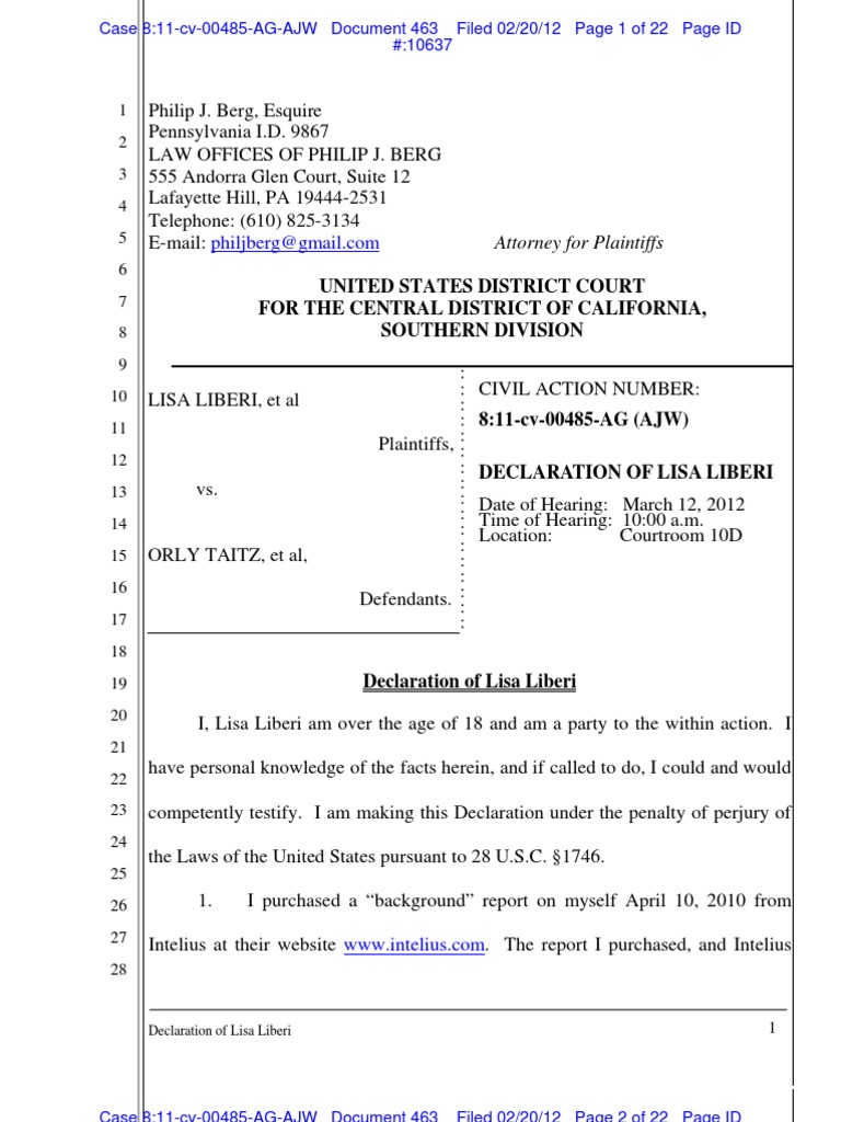 Declaration of Lisa Liberi in Support of Plaintiffs Opposition To ...