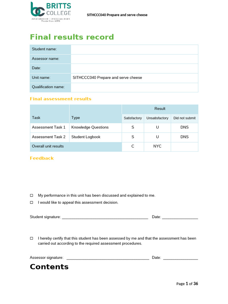 SITHCCC040 Student Assessment Tasks | PDF | Cheesemaking | Cheese