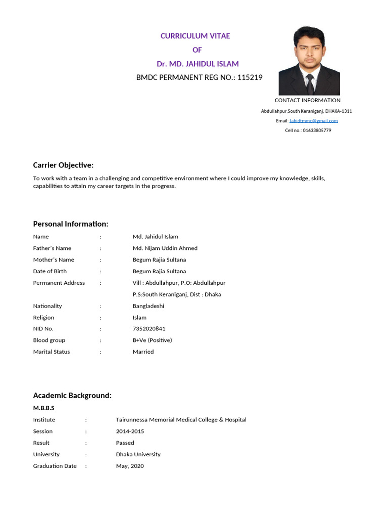 Curriculum Vitae | PDF | Medical School | Doctor Of Medicine