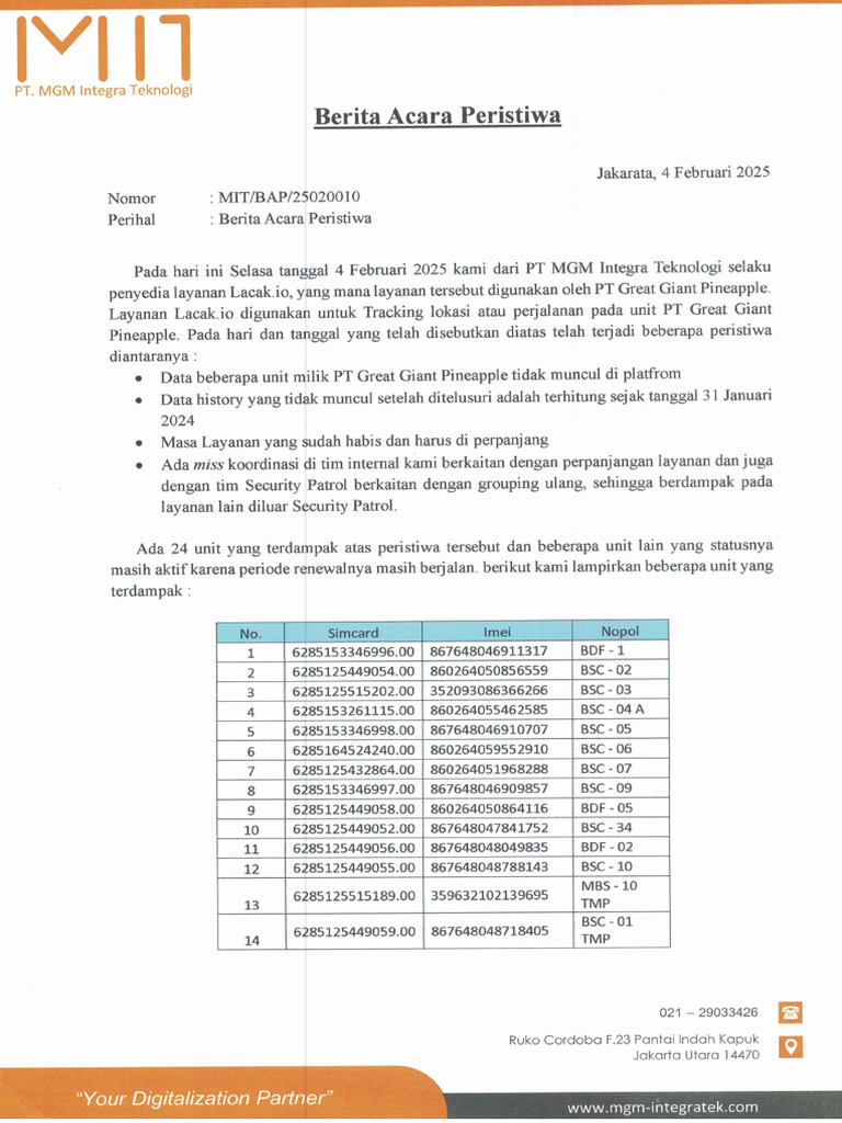 Berita Acara Peristiwa-PT GGP | PDF