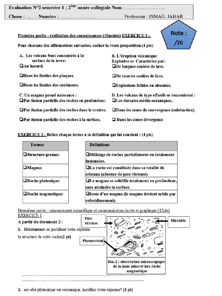 Controle 2 SVT 2ac s1 | PDF