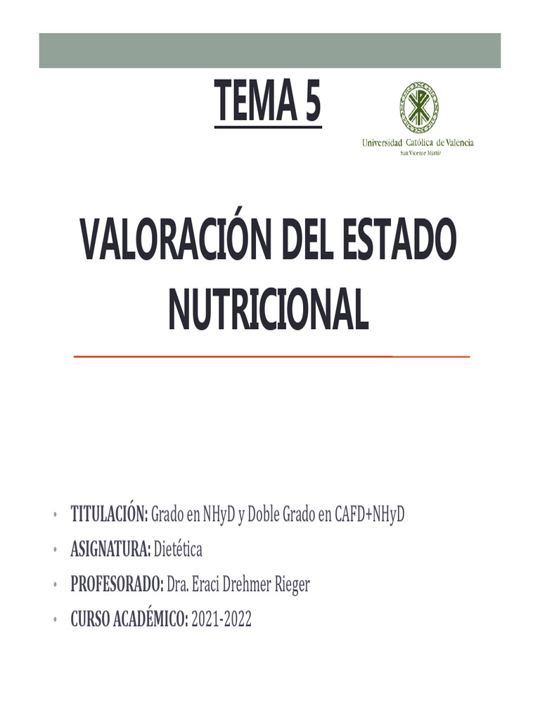 Tema 5. Valoración Del Estado Nutricional | PDF | Tejido adiposo | Obesidad