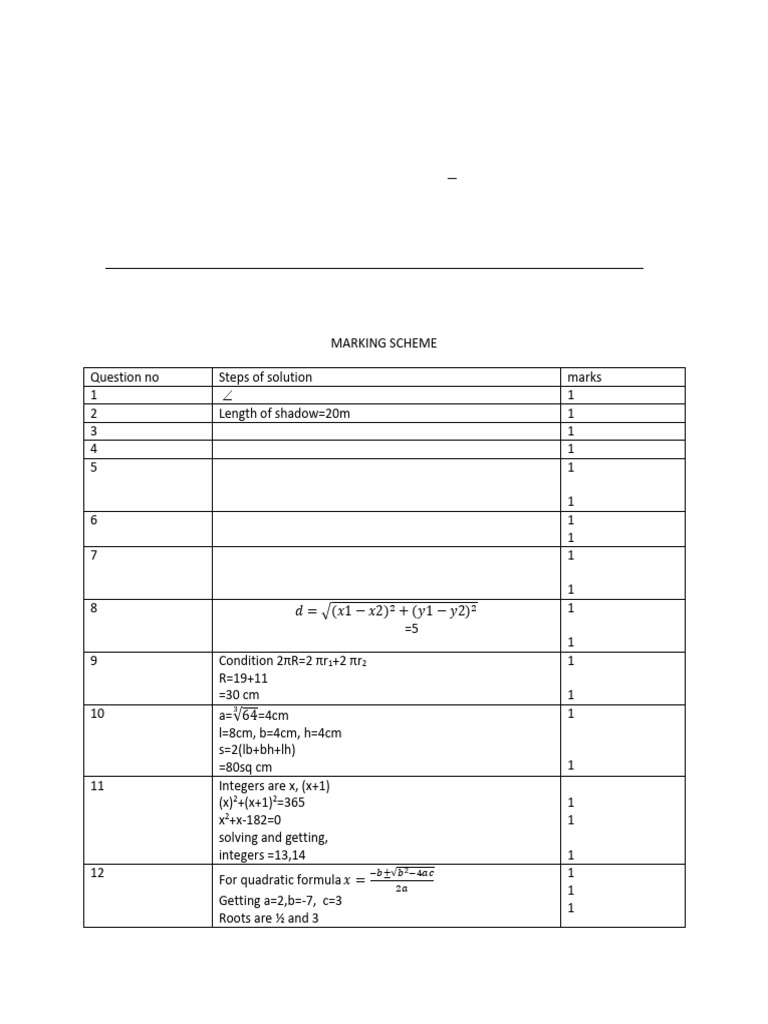 KV Class 10 Pre Board Sample Question Paper Marking Scheme MATHS | PDF ...